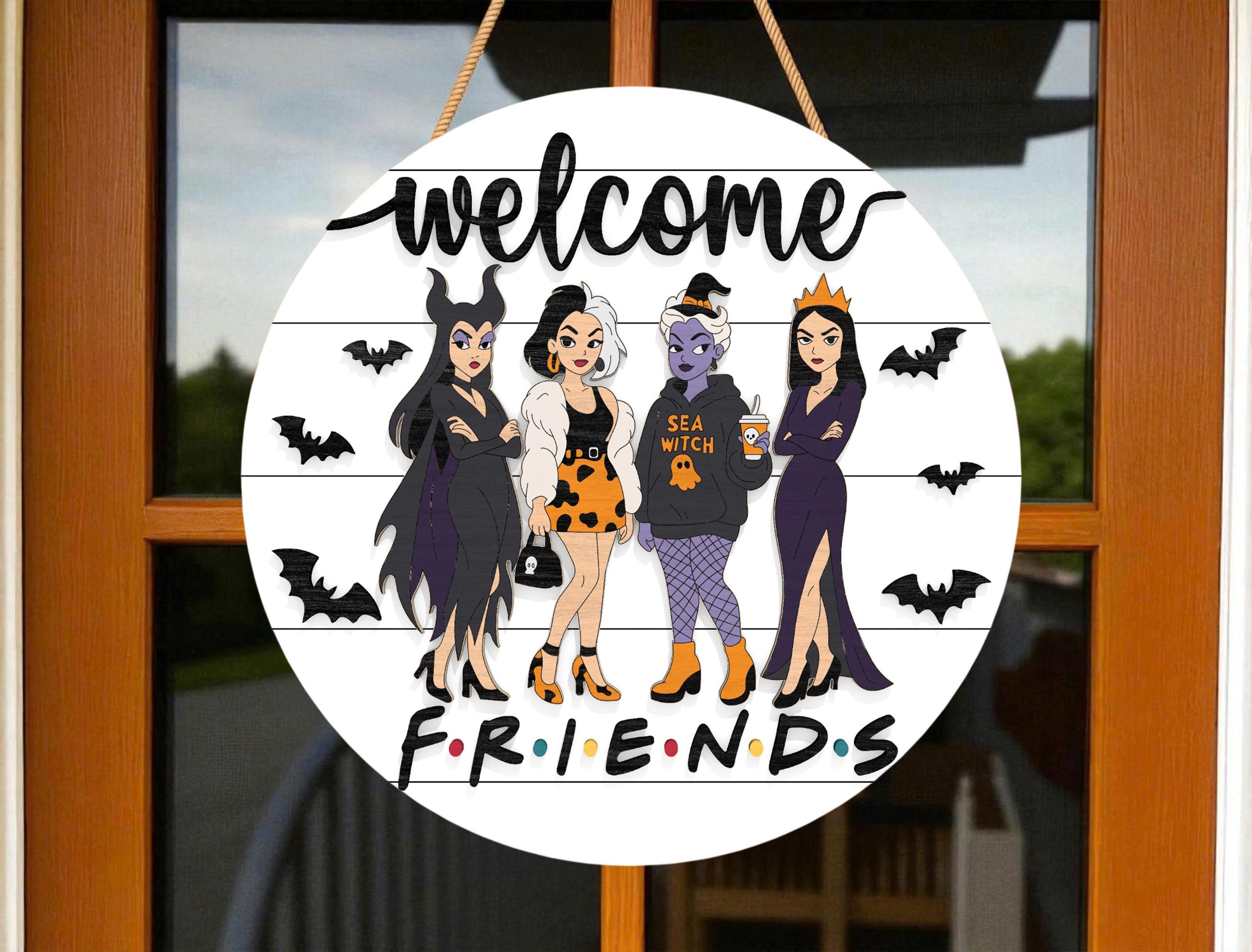 Halloween Welcome Door Sign SVG, Funny Witch Friends Wood Round ...