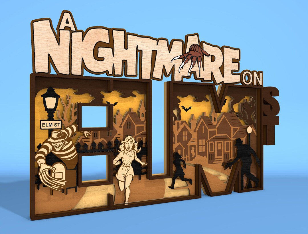 Haunted Street Horror Scene, Halloween Layered Wood Sign, Nightmare ...