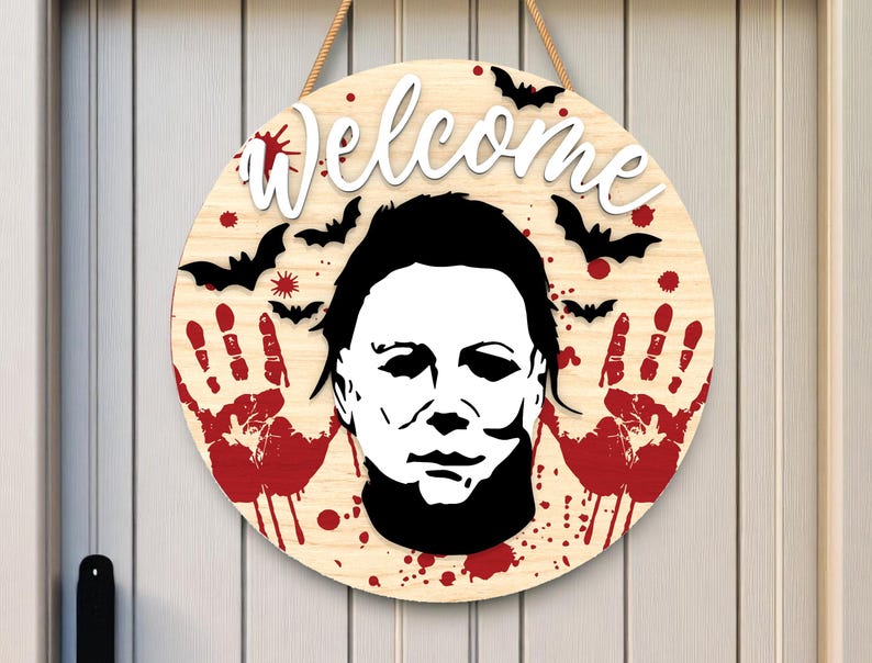 Scary Welcome Door Sign SVG, Halloween Bloody Hand Wood Sign File ...