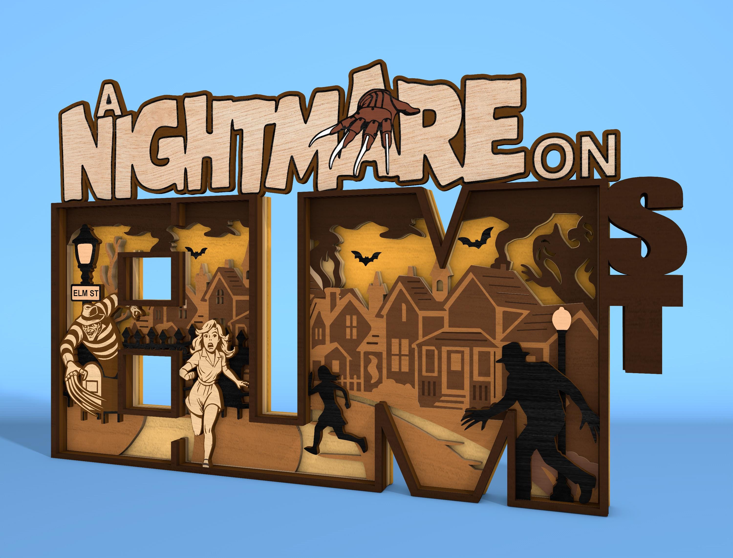 Haunted Street Horror Scene, Halloween Layered Wood Sign, Nightmare ...