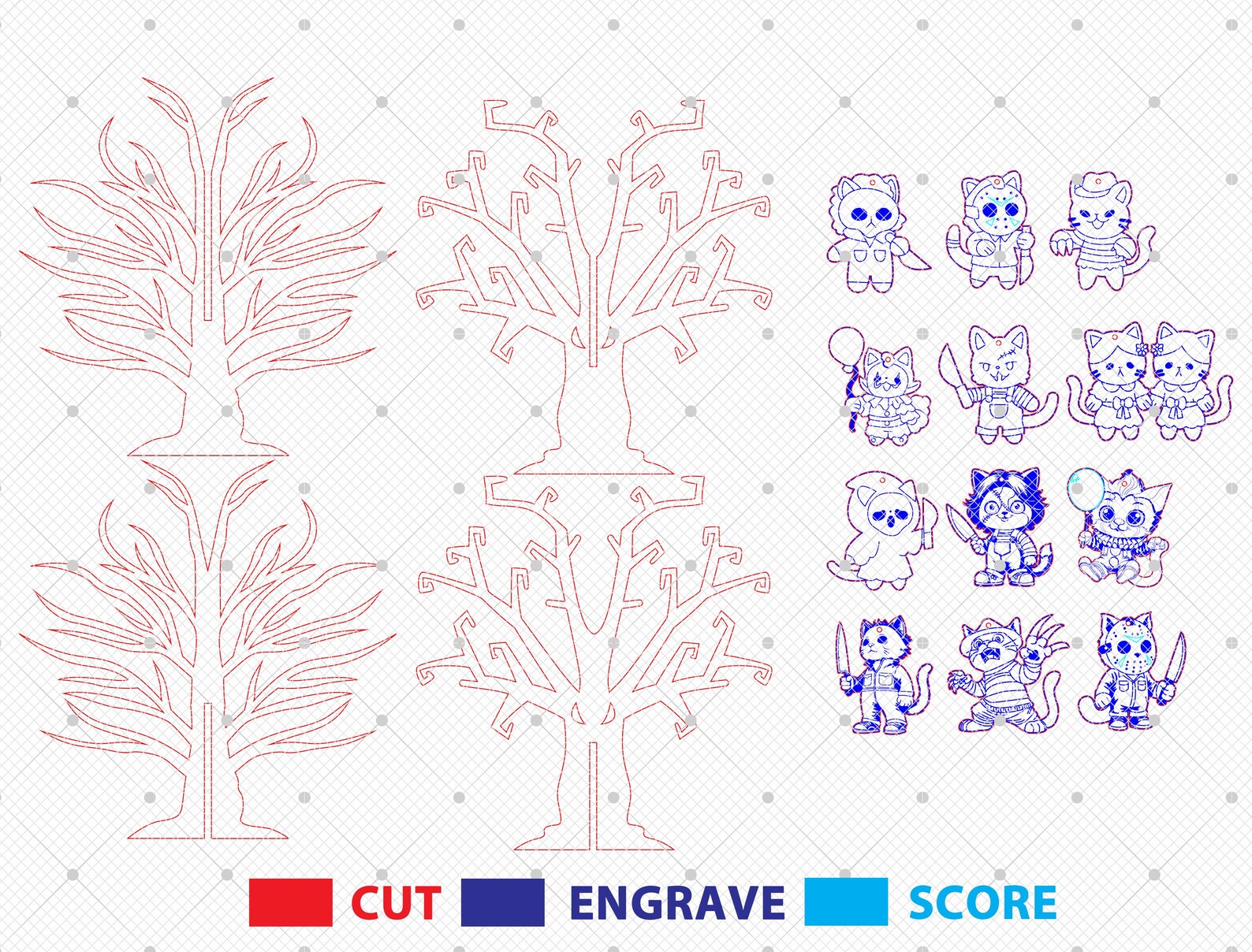 Scary Cat Halloween Tree SVG, Horror Cat Decor Laser Cut File, Spooky ...
