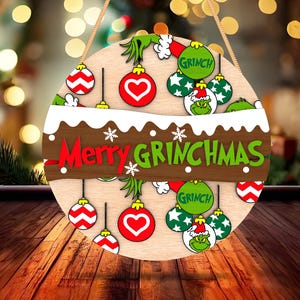 Merry Grinchmas Sign Door Svg, Wooden Grinch Door Hanger, Round Door ...