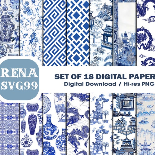 Chinoiserie Digital Paper Chinese Patterns Red & White - Etsy