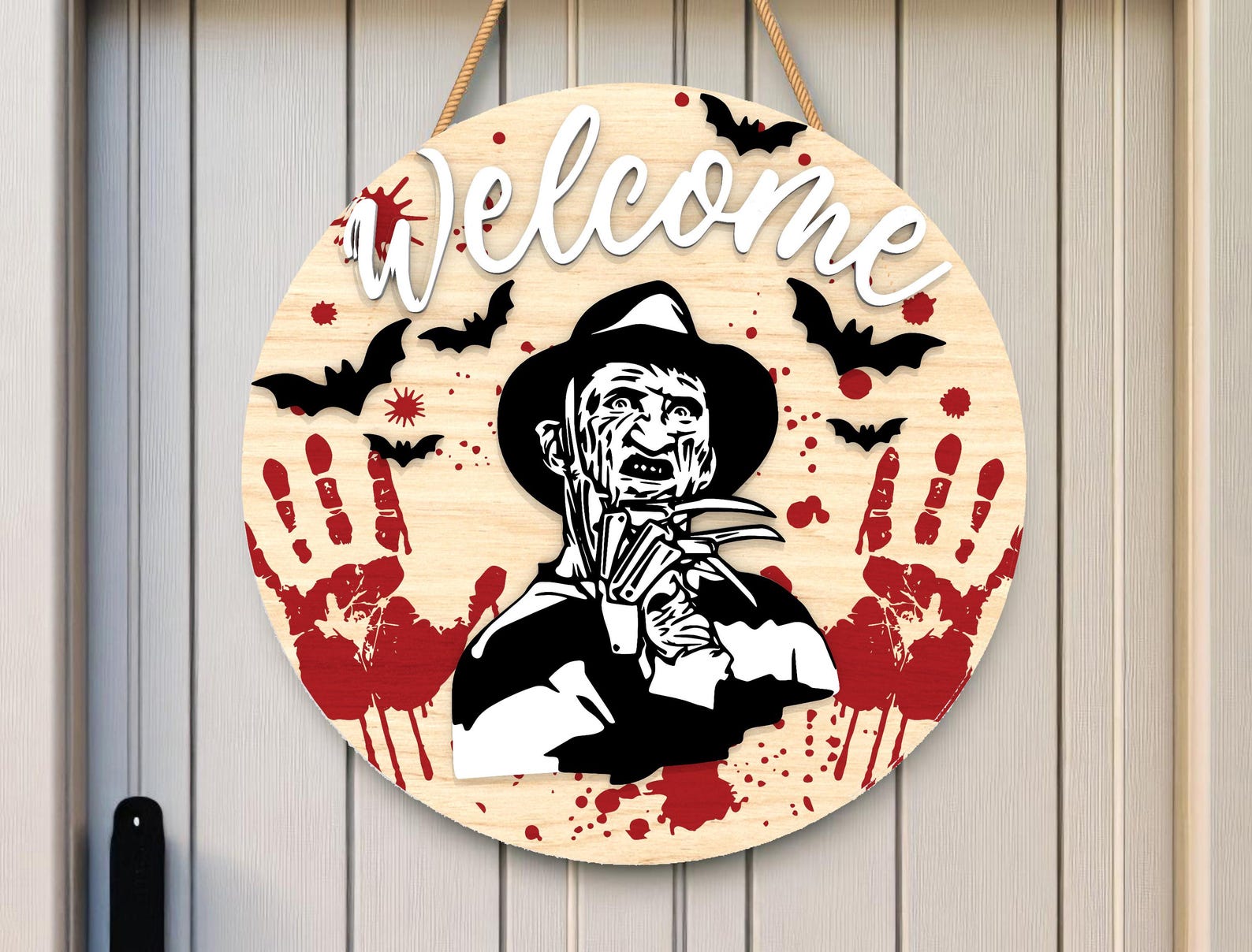 Scary Welcome Sign SVG for Halloween, 3mm Laser Cut Horror Round Door ...