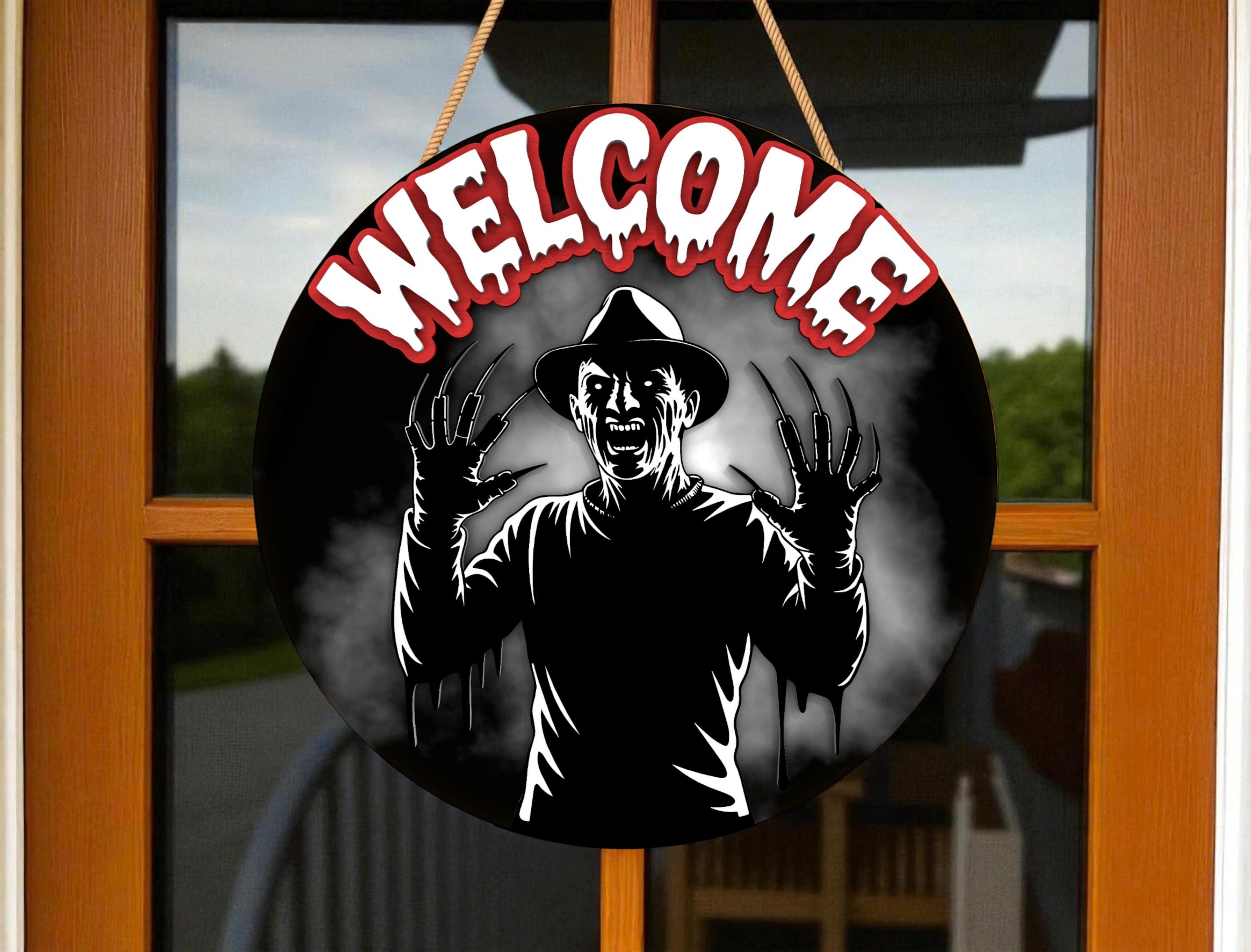 Horror Welcome Sign SVG for Laser Cut, Spooky 3mm Wood Door Sign File ...