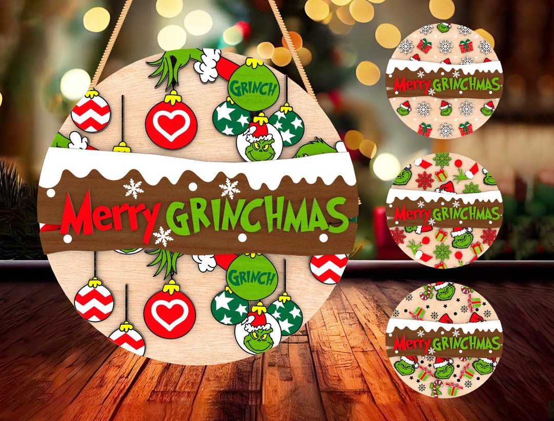 Merry Grinchmas Sign Door Svg, Wooden Grinch Door Hanger, Round Door ...