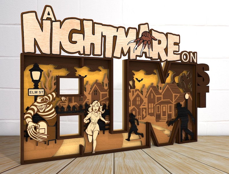 Haunted Street Horror Scene, Halloween Layered Wood Sign, Nightmare ...