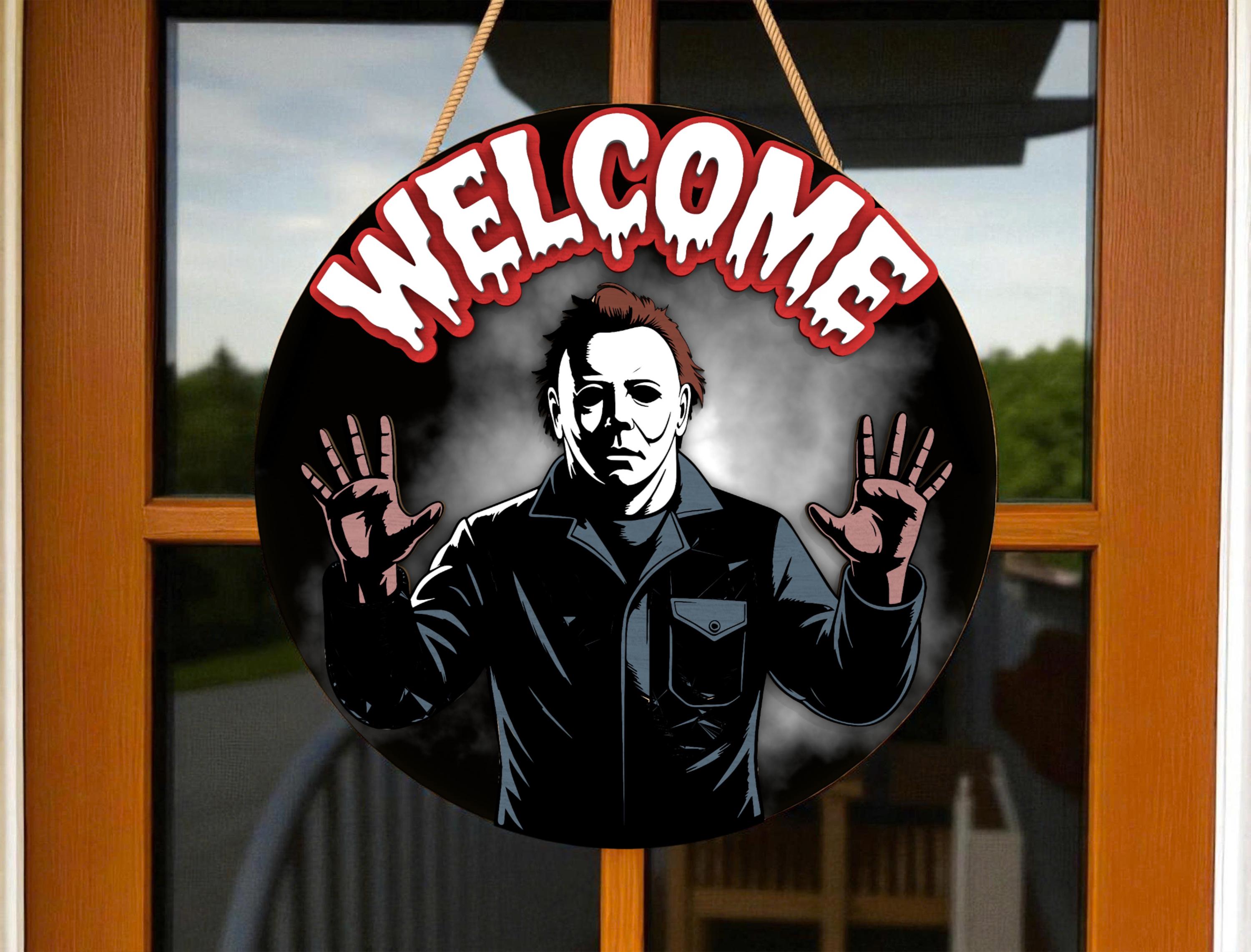 Creepy Welcome Sign SVG, Horror Laser Cut Door Hanger Template ...