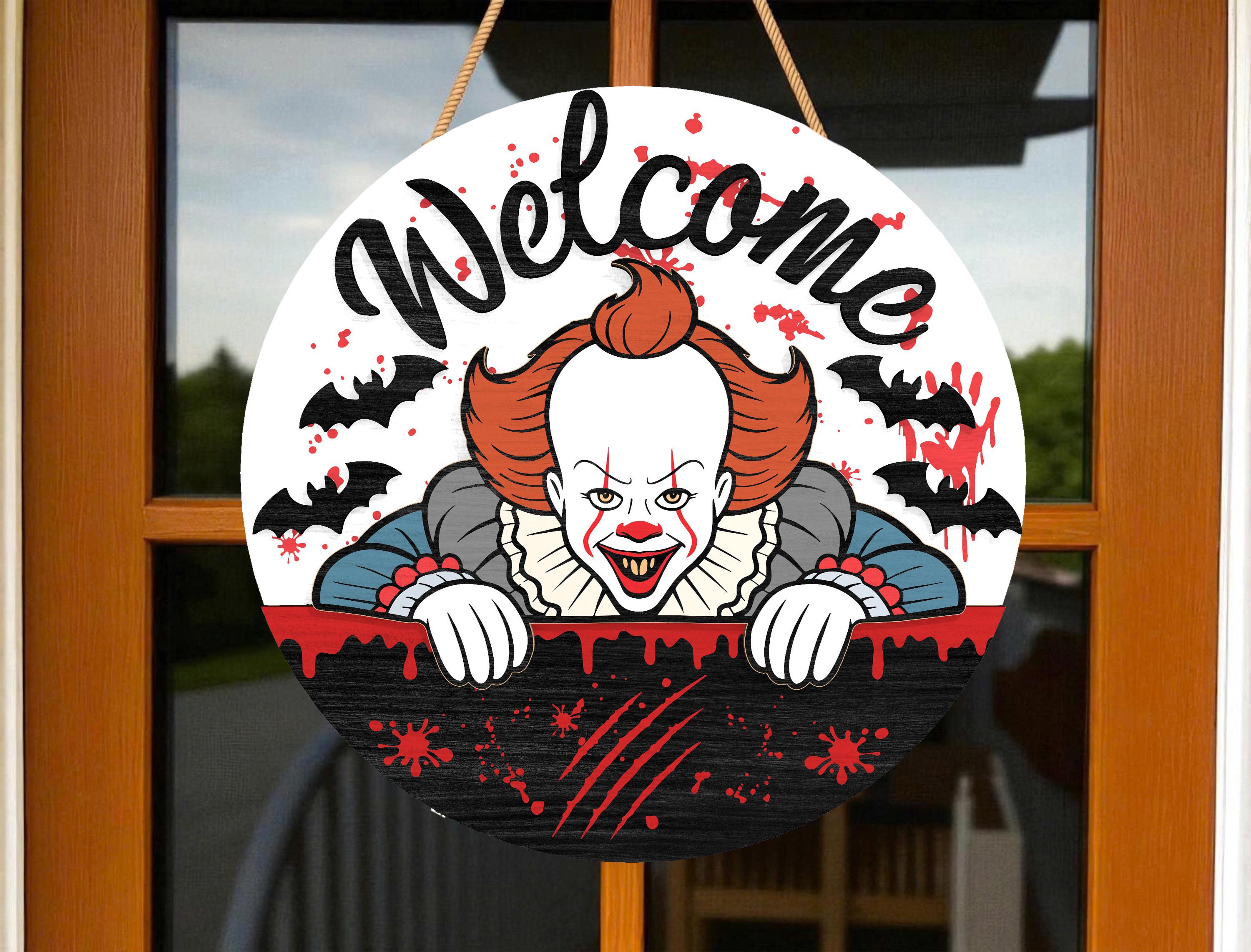 Horror Clown Welcome Sign SVG, Halloween Door Hanger Laser Cut File ...