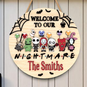 Welcome to Our Nightmare Sign SVG, Halloween Family Door Hanger Laser ...