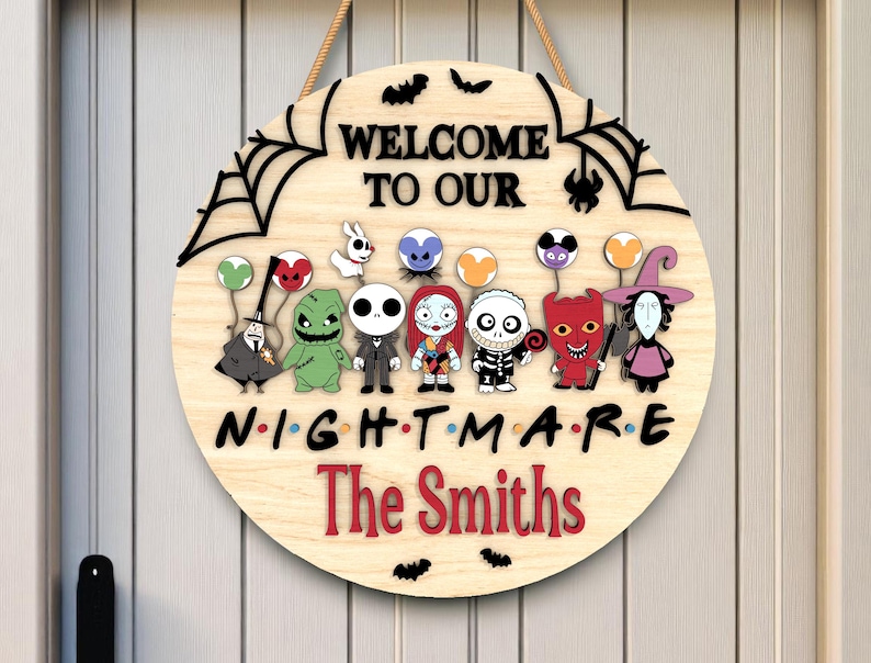 Welcome to Our Nightmare Sign SVG, Halloween Family Door Hanger Laser ...