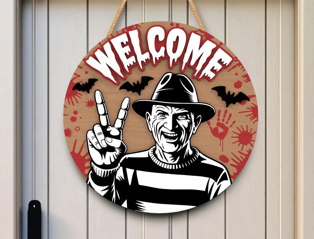Horror Welcome Sign SVG, Creepy Peace Door Hanger Laser Cut File ...