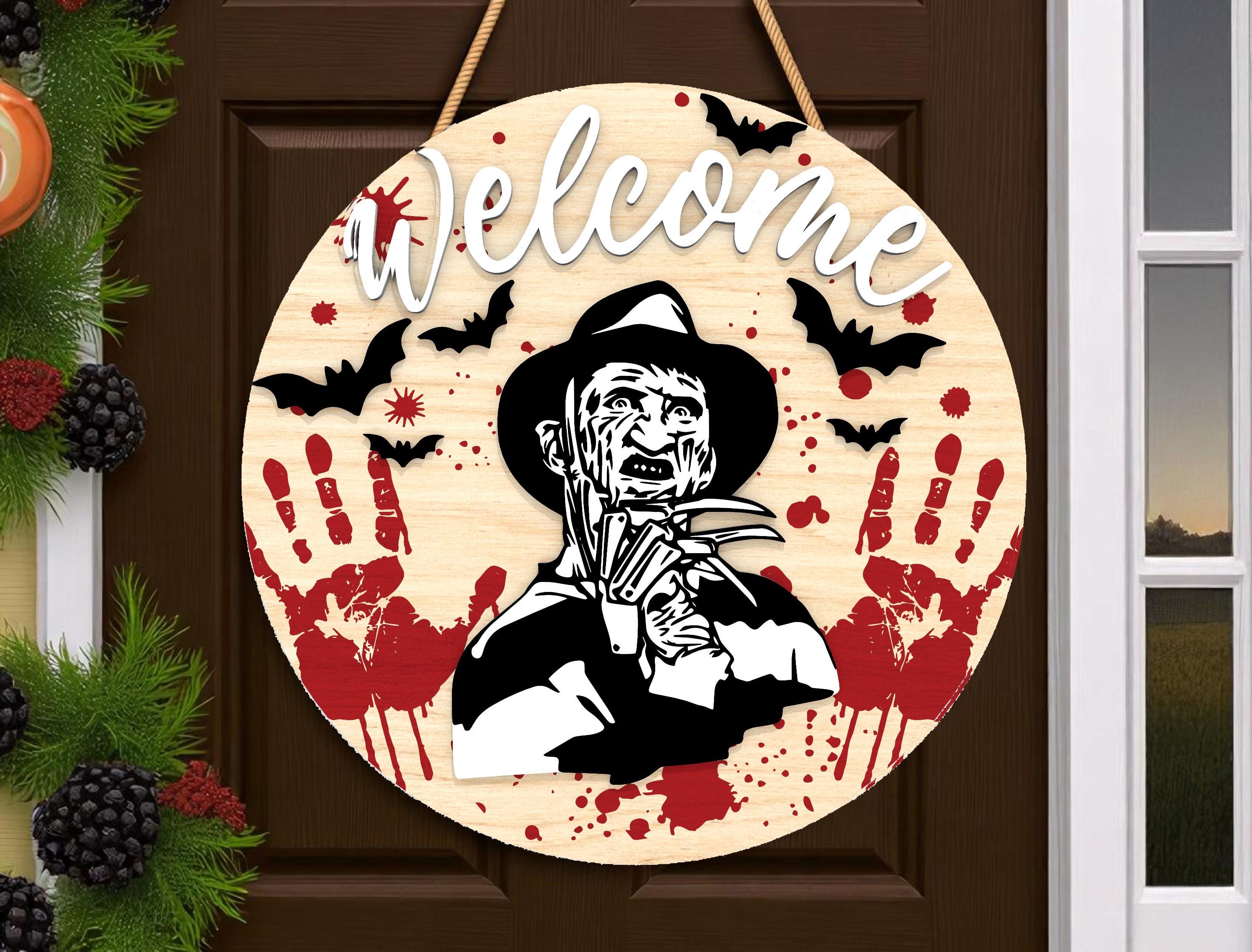 Scary Welcome Sign SVG for Halloween, 3mm Laser Cut Horror Round Door ...