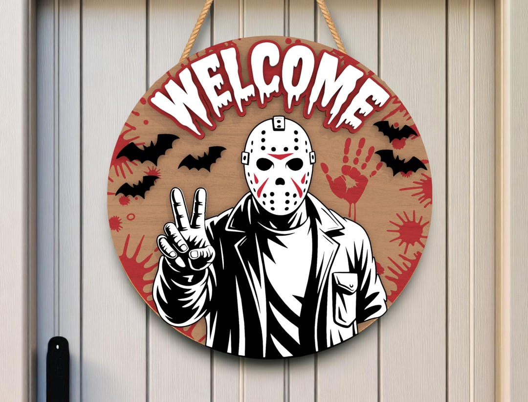 Peace Mask Horror Door Hanger SVG, Creepy Welcome Round Sign Laser Cut ...