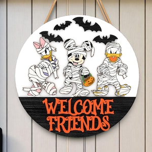 Mummy Halloween Door Sign SVG, Funny Welcome Friends Round Sign Laser ...