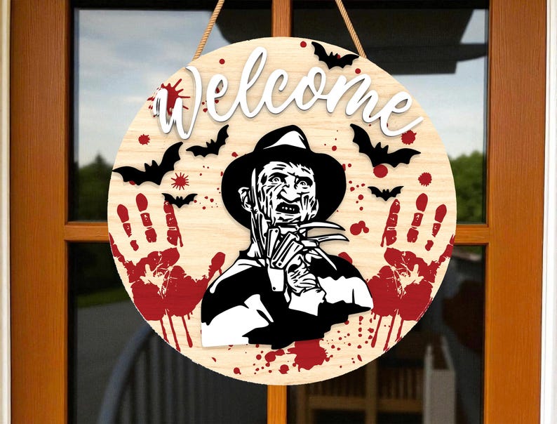 Scary Welcome Sign SVG for Halloween, 3mm Laser Cut Horror Round Door ...