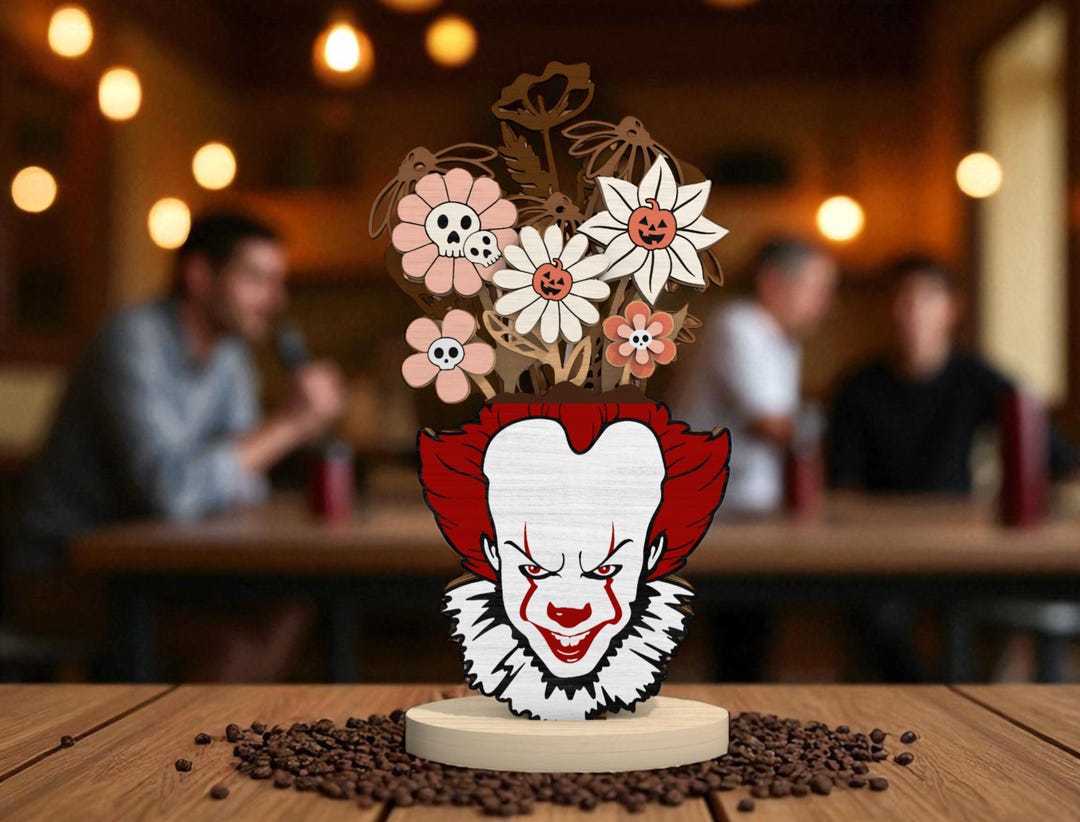 Creepy Clown Flower Pot SVG, Spooky Halloween Wood Decor File ...
