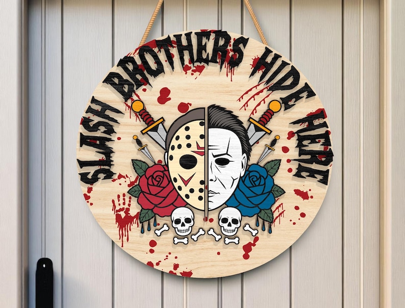 Laser Cut Halloween Door Sign SVG , Scary Mask and Skull Decor , Spooky ...