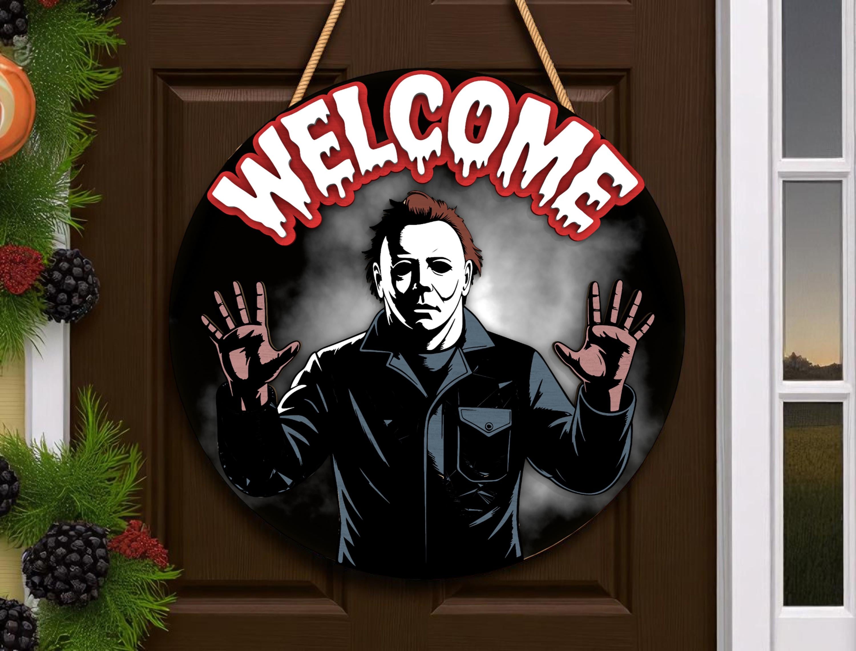 Creepy Welcome Sign SVG, Horror Laser Cut Door Hanger Template ...