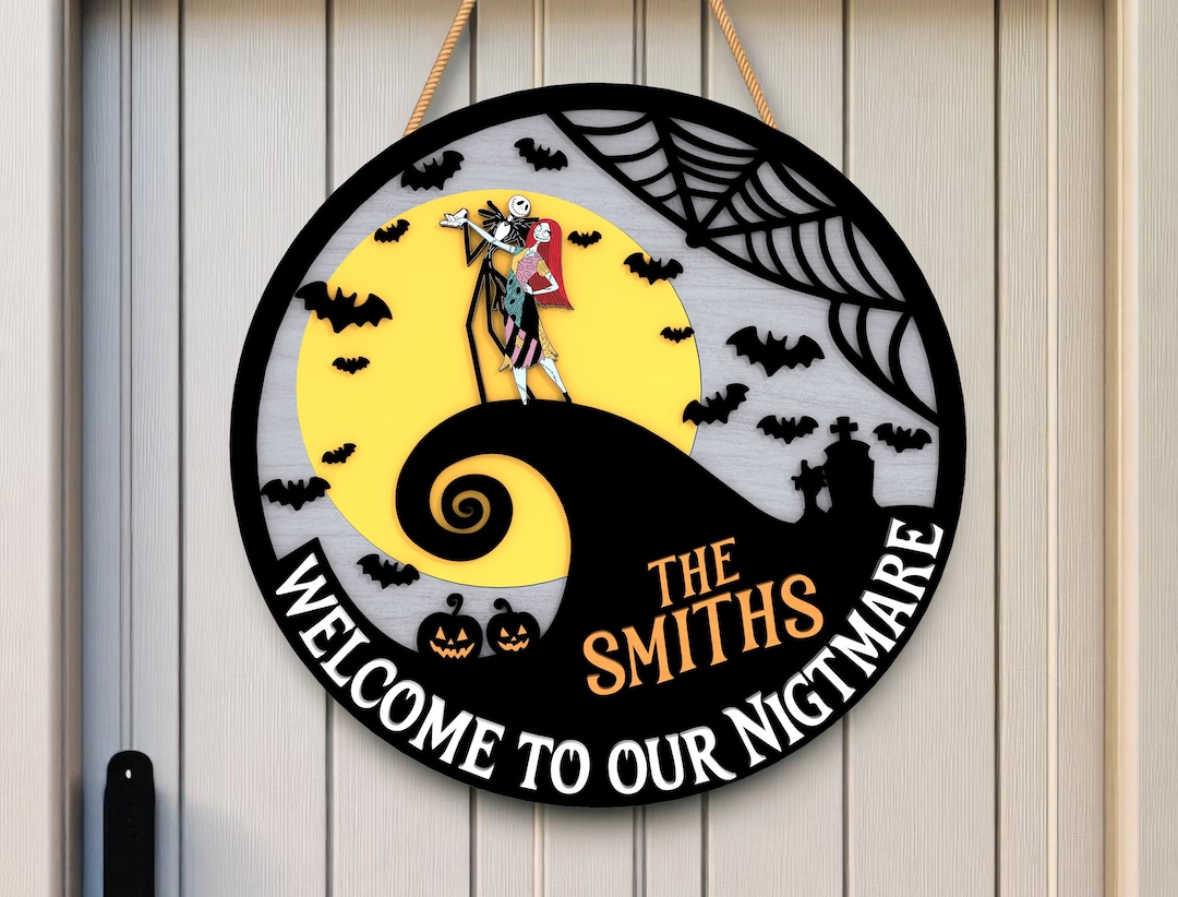Personalized Halloween Door Sign SVG, Spooky Family Name Round, 3mm ...
