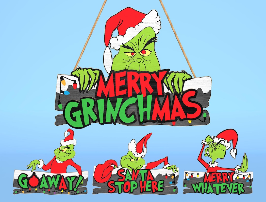 Merry Grinchmas Door Sign Laser Cut File Svg, Christmas Welcome Sign ...