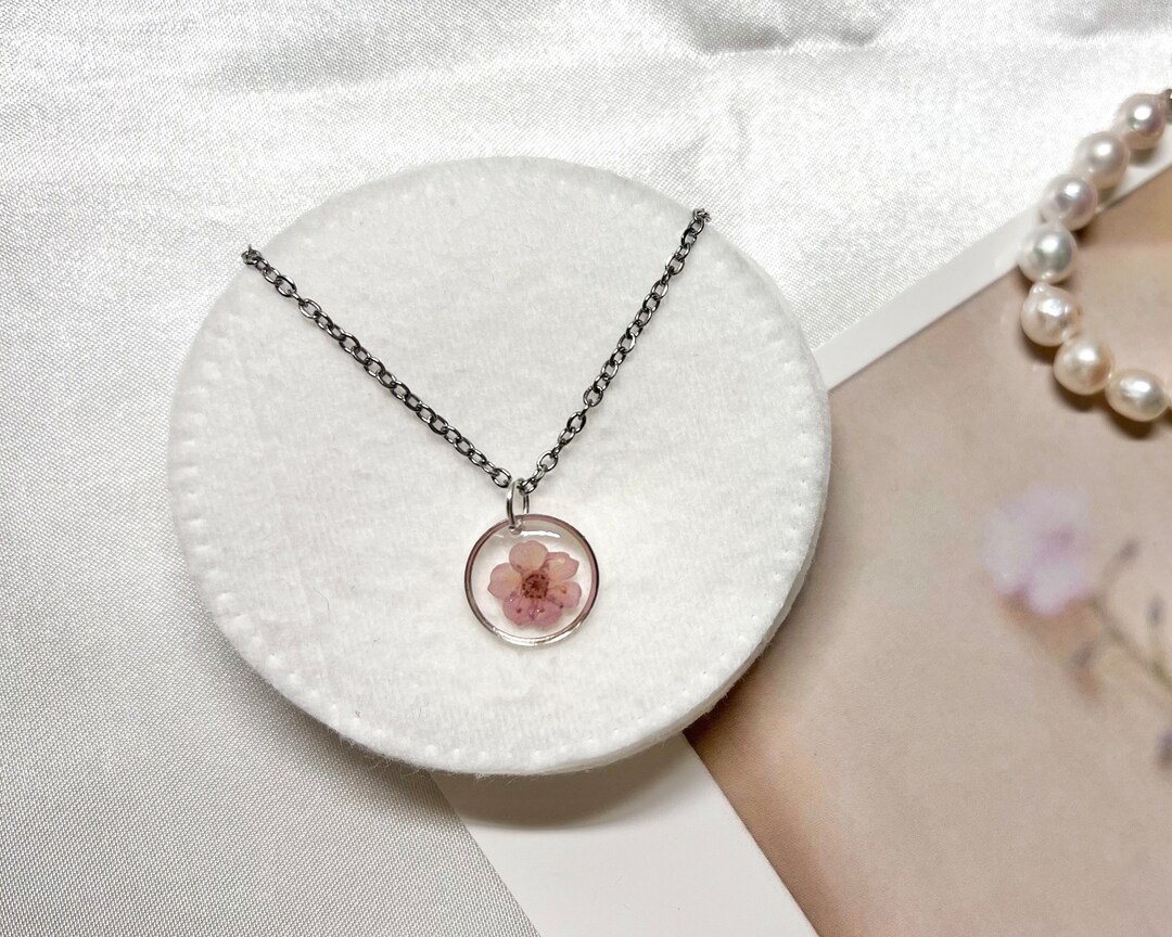 Dainty Purple Plum Blossom Necklace, Real Pressed Flower, Resin Jewelry ...