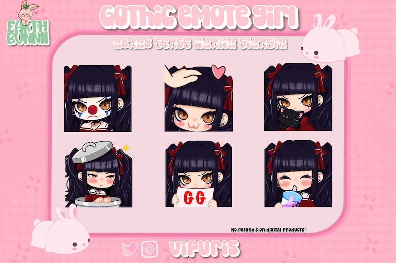 GOTH GIRL EMOTES for Discord, Twitch, Youtube, and Streamers - Etsy