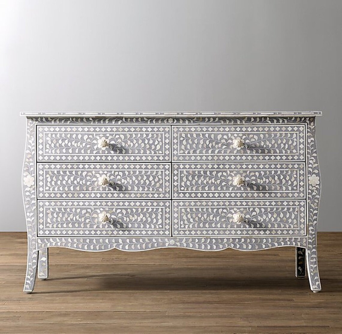 Bone Inlay 6 Drawer Colonial Dresser, Bone Inlay Chest, Bone Inlay ...
