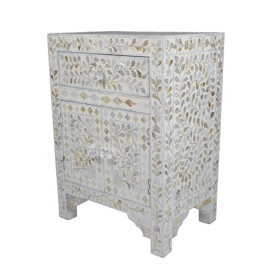Mother of Pearl Inlay Bedside Table White Bedside Table | Etsy