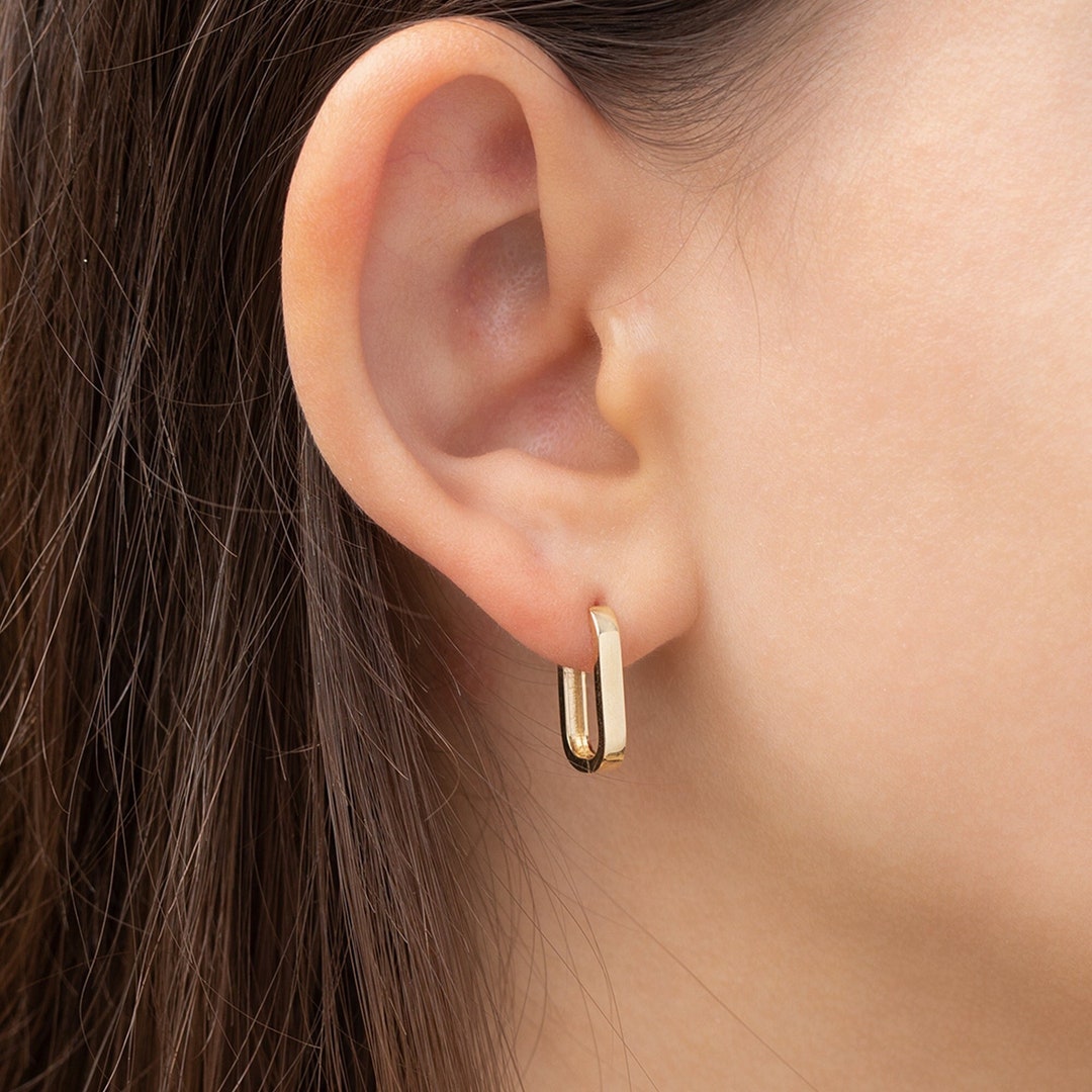 Square Hoops, 14k Solid Gold Hoop Earrings, Minimal Gold Hoops ...