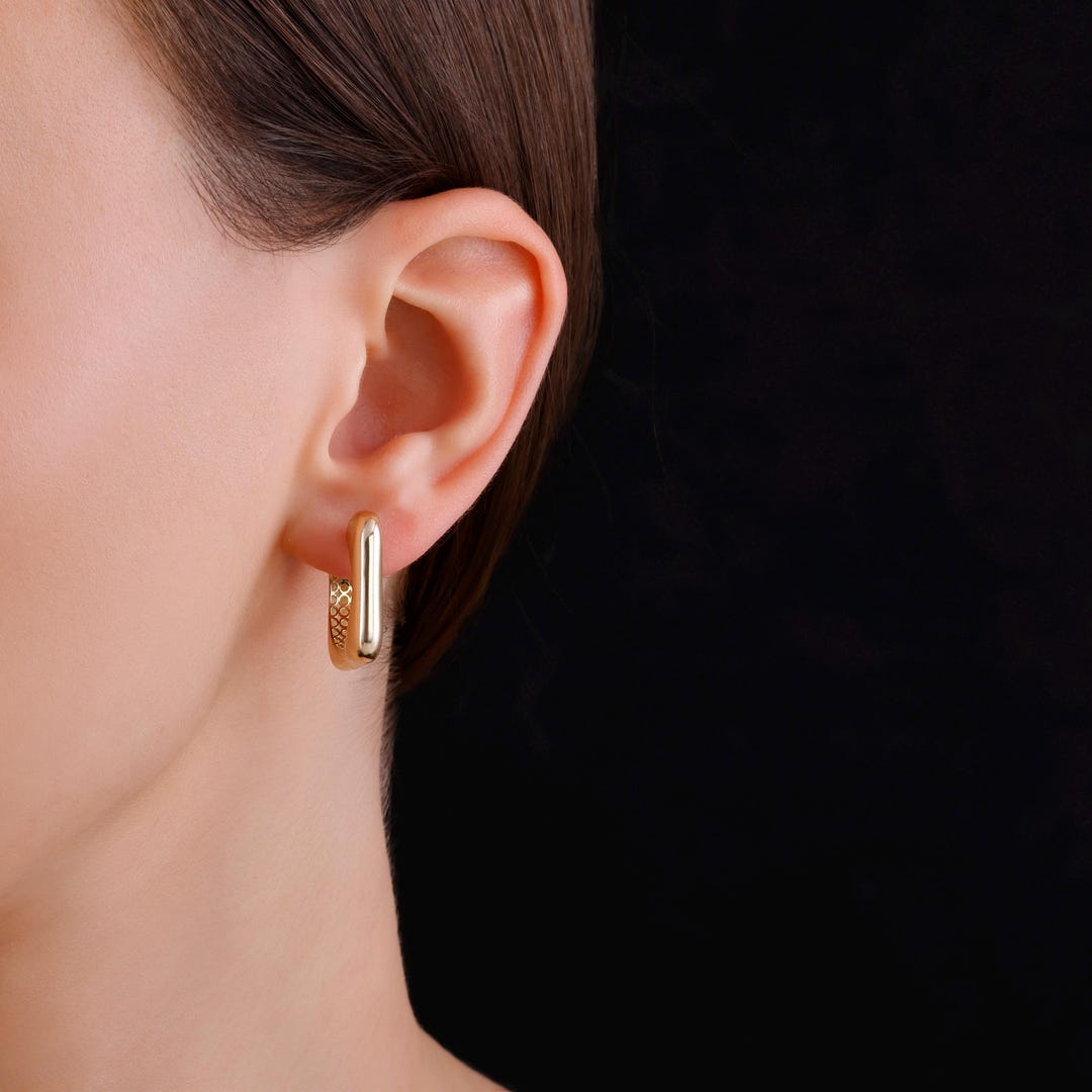 14K Yellow Gold Square Earrings, Gold Square Hoop Earrings, Geometric ...