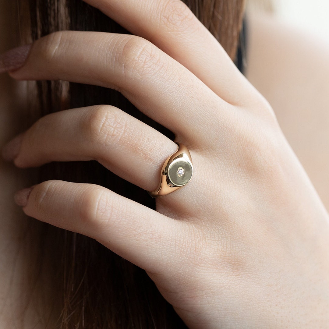 14k Solid Gold Baby Signet Ring |pinkie Ring| Little Finger Ring| Round ...