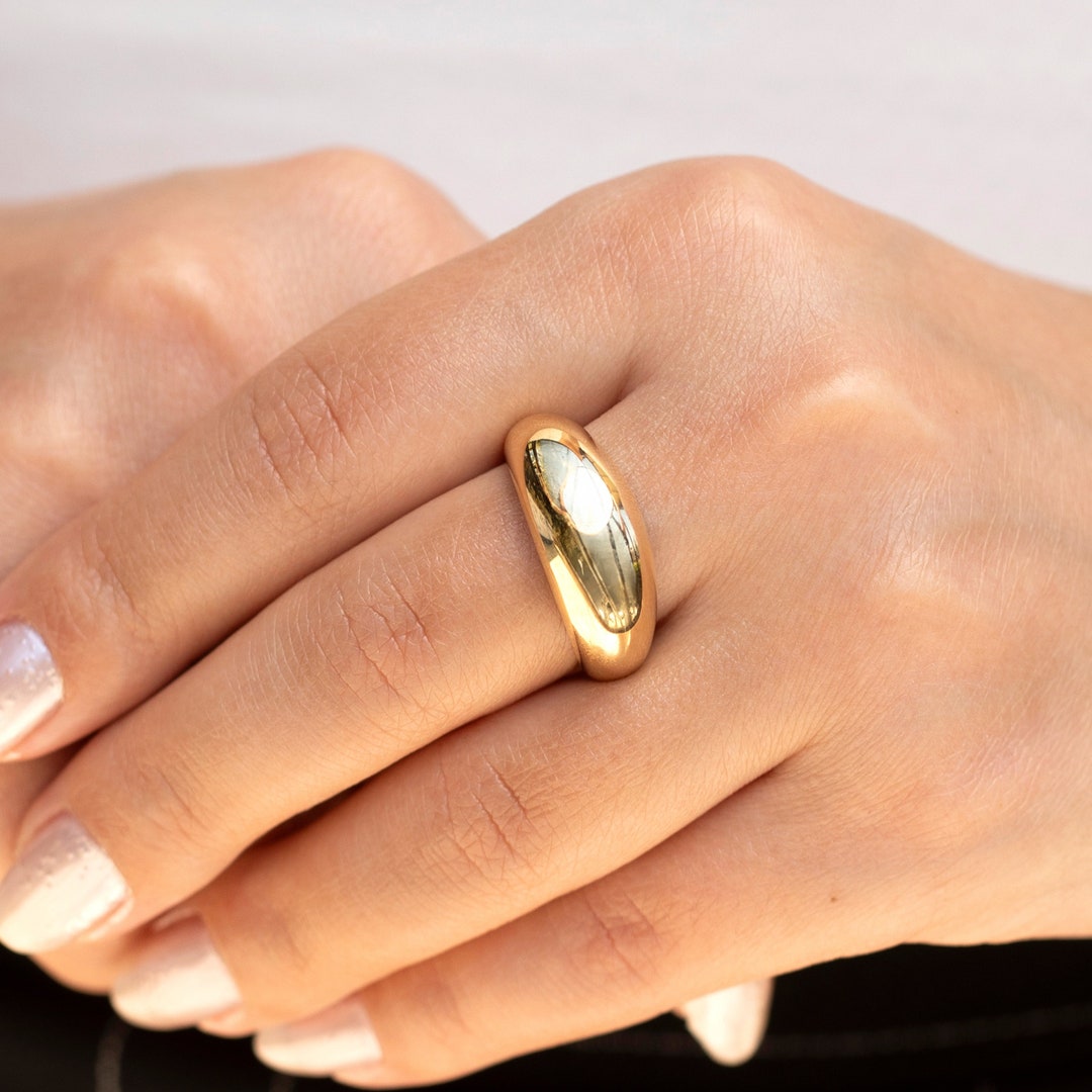 14k Real Solid Gold Dome Ring, Gold Chunky Ring, Classic Bombe Ring ...