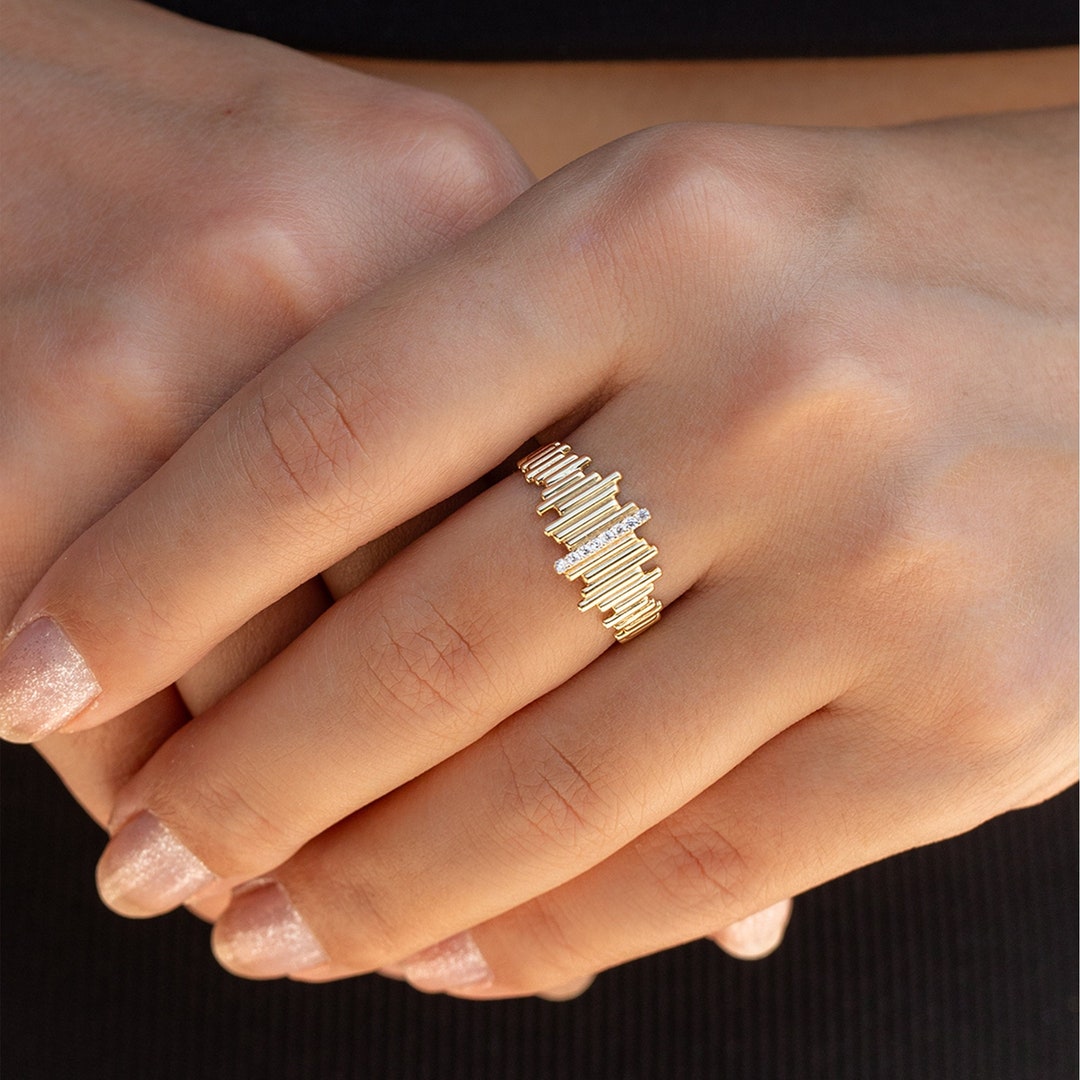 14K Solid Gold Women Ring Handmade Ring 14K Yellow Gold Statement Ring ...