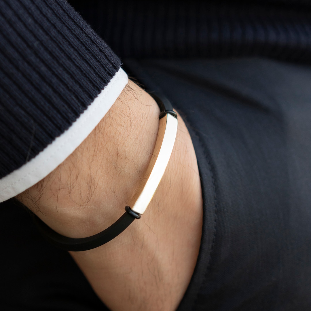 Personalized 14K Bar Bracelet for Men, Engraved Real Gold Bracelet ...