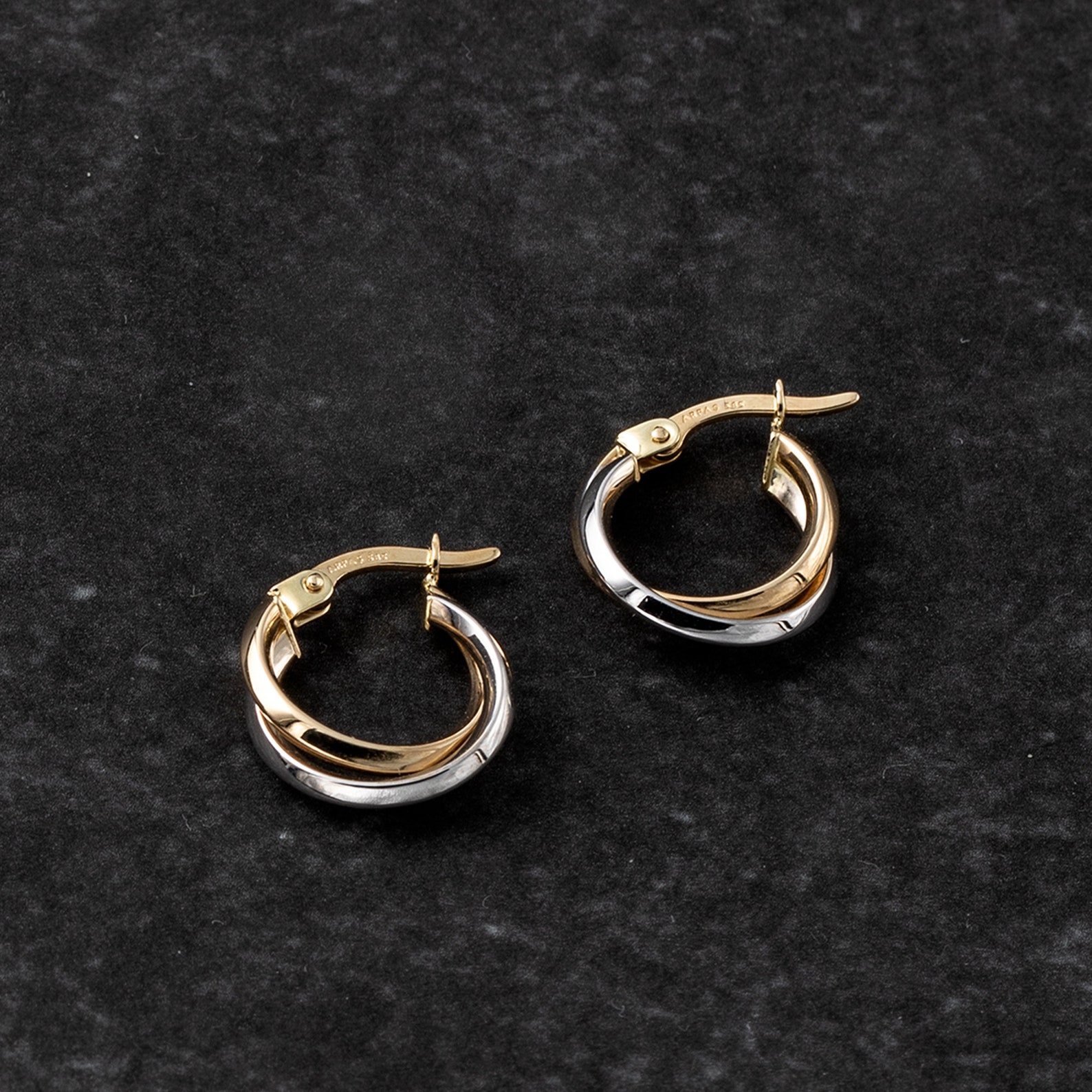 14K Solid Gold Two Tone 2 Line Braided Hoop Earrings for Women, Chic ...