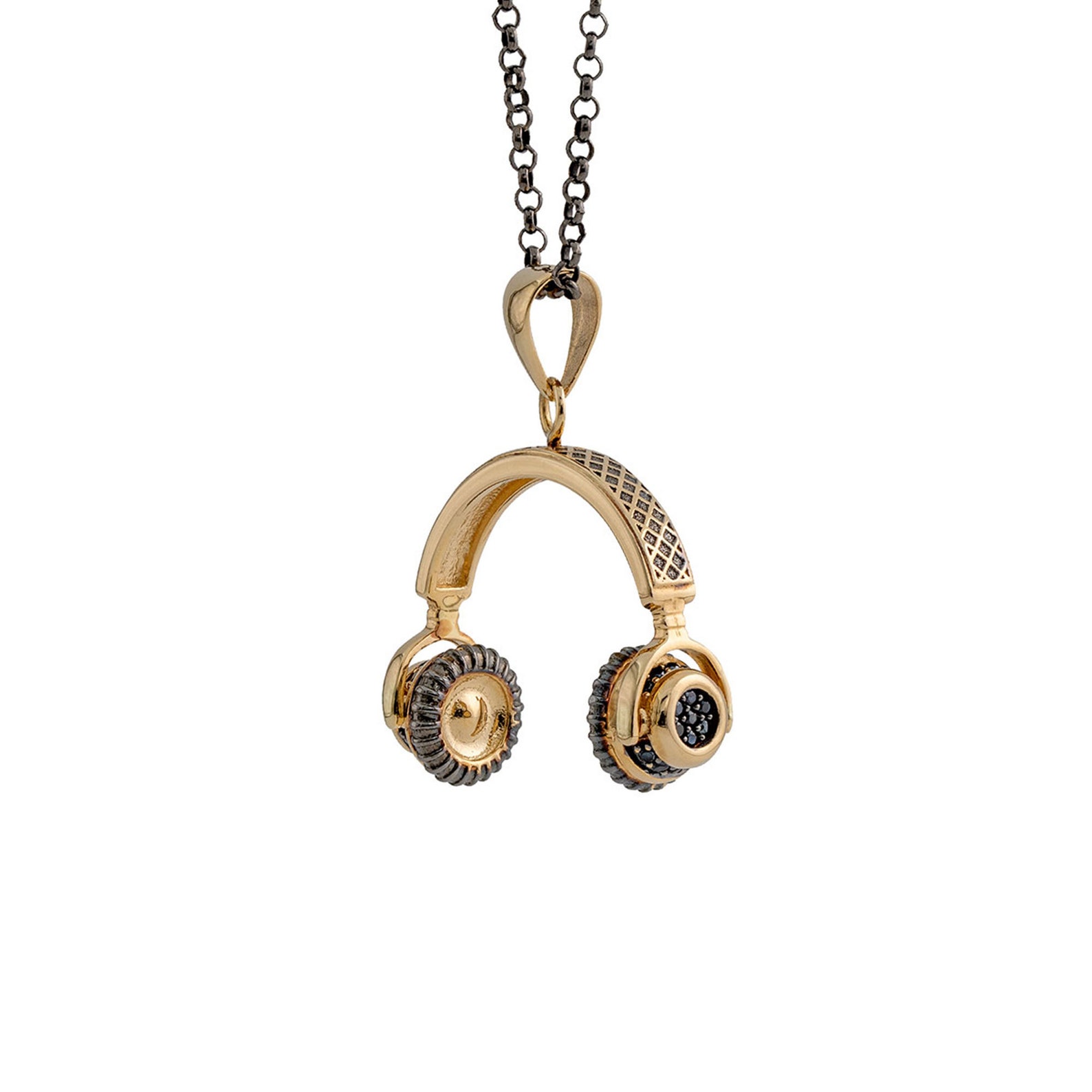 Headphone 14K Real Gold DJ Necklace for Musician, DJ Men Gold Pendant ...