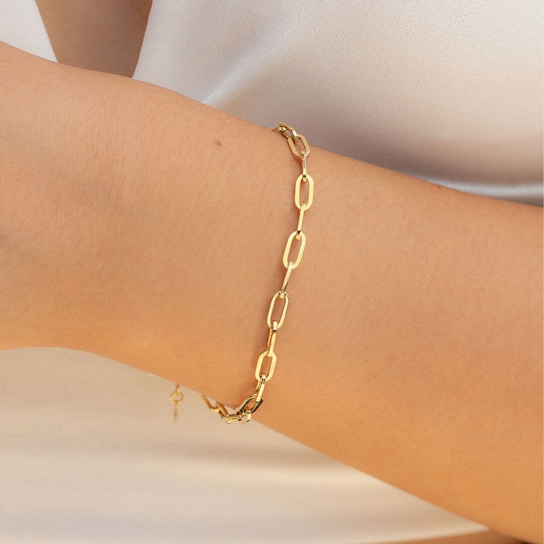 Paper Clip Bracelet / 14k Solid Gold Small Paper Clip Link Bracelet ...