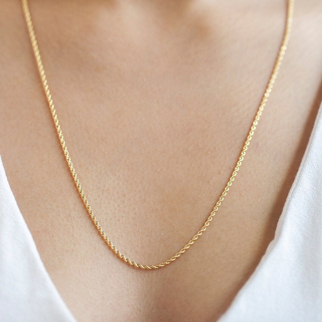 14K Yellow Gold Rope Necklace/ Gold Rope Necklace Chain/ 55cm(21inches ...