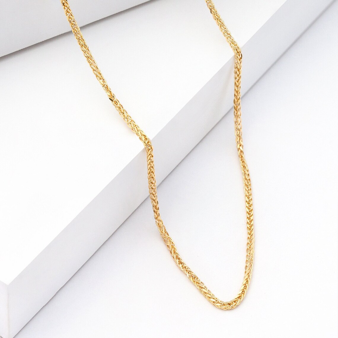 14K Yellow Gold Fox Tail Necklace/ Gold Palma Necklace Chain/ 55cm ...