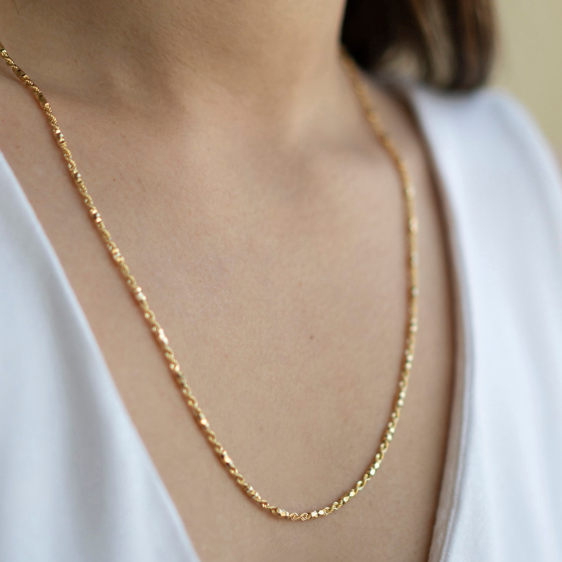 14K Yellow Gold Rope Necklace/ Gold Rope Necklace Chain/ - Etsy