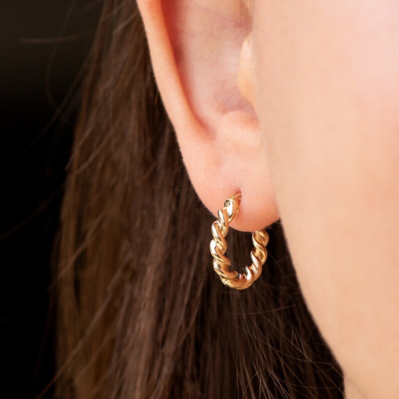 Twisted 14k Yellow Gold Braided Hoop Earrings - 15mm Diameter, 2.90mm ...