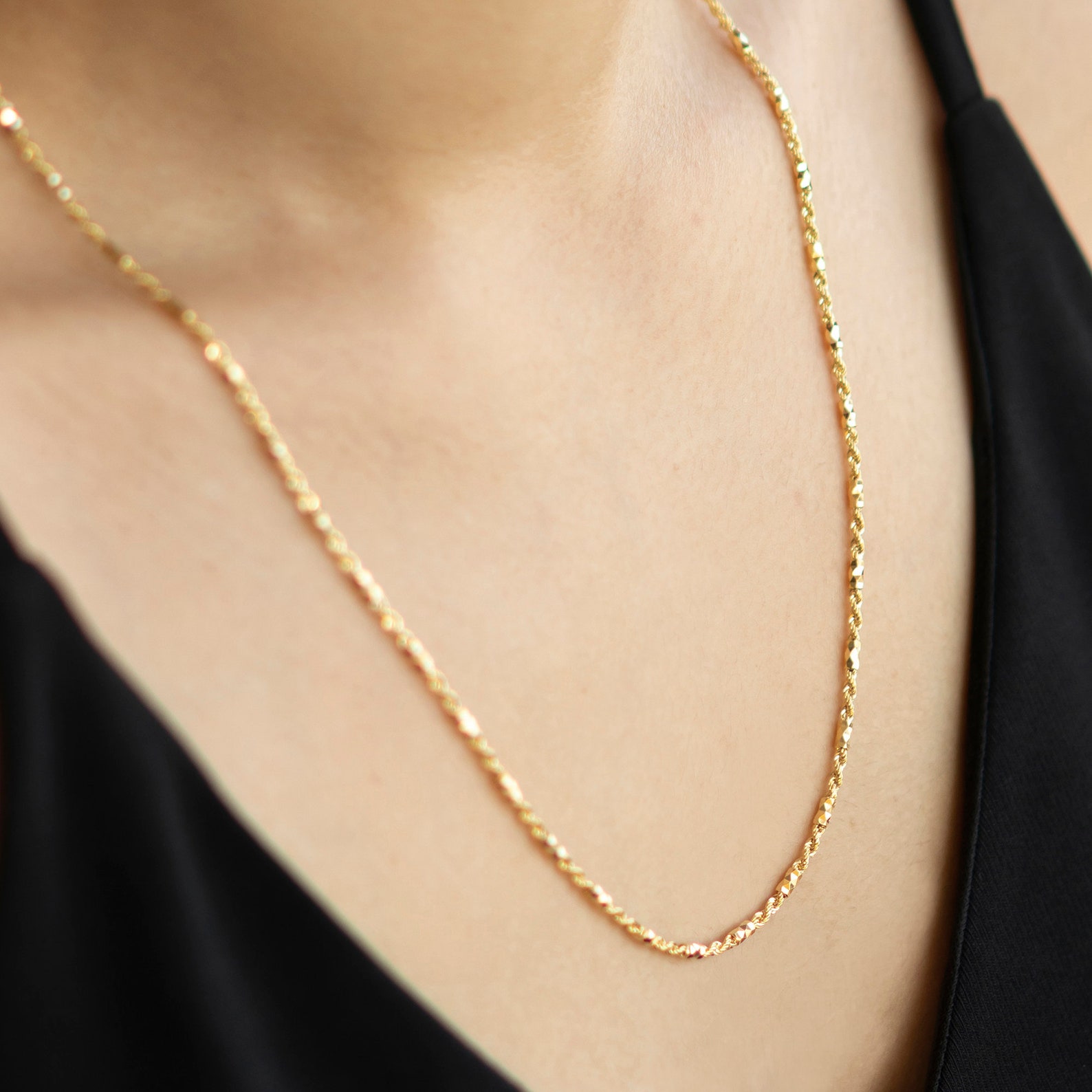 14K Yellow Gold Rope Necklace/ Gold Rope Necklace Chain/ - Etsy