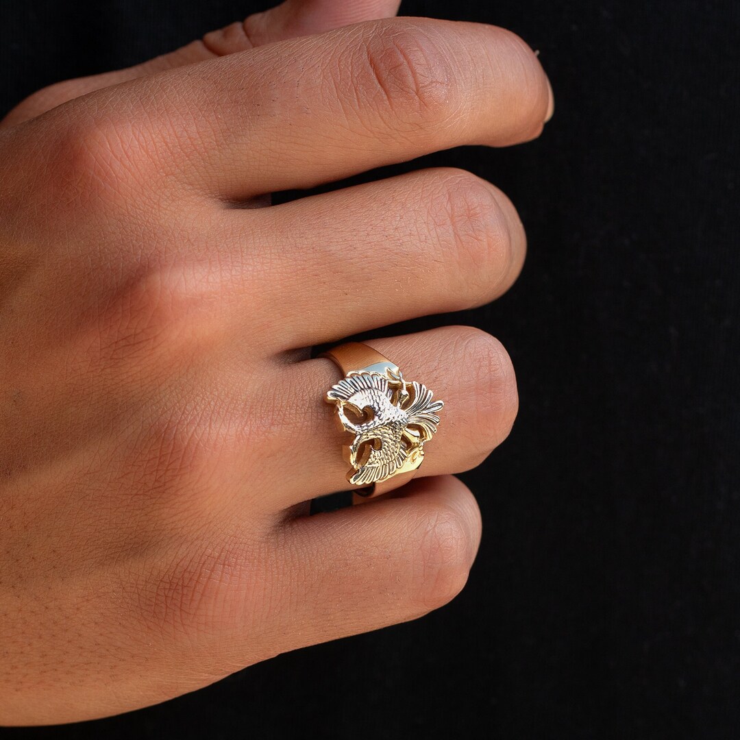 14k Solid Gold Signet Ring for Men Double-headed Eagle Ring - Etsy