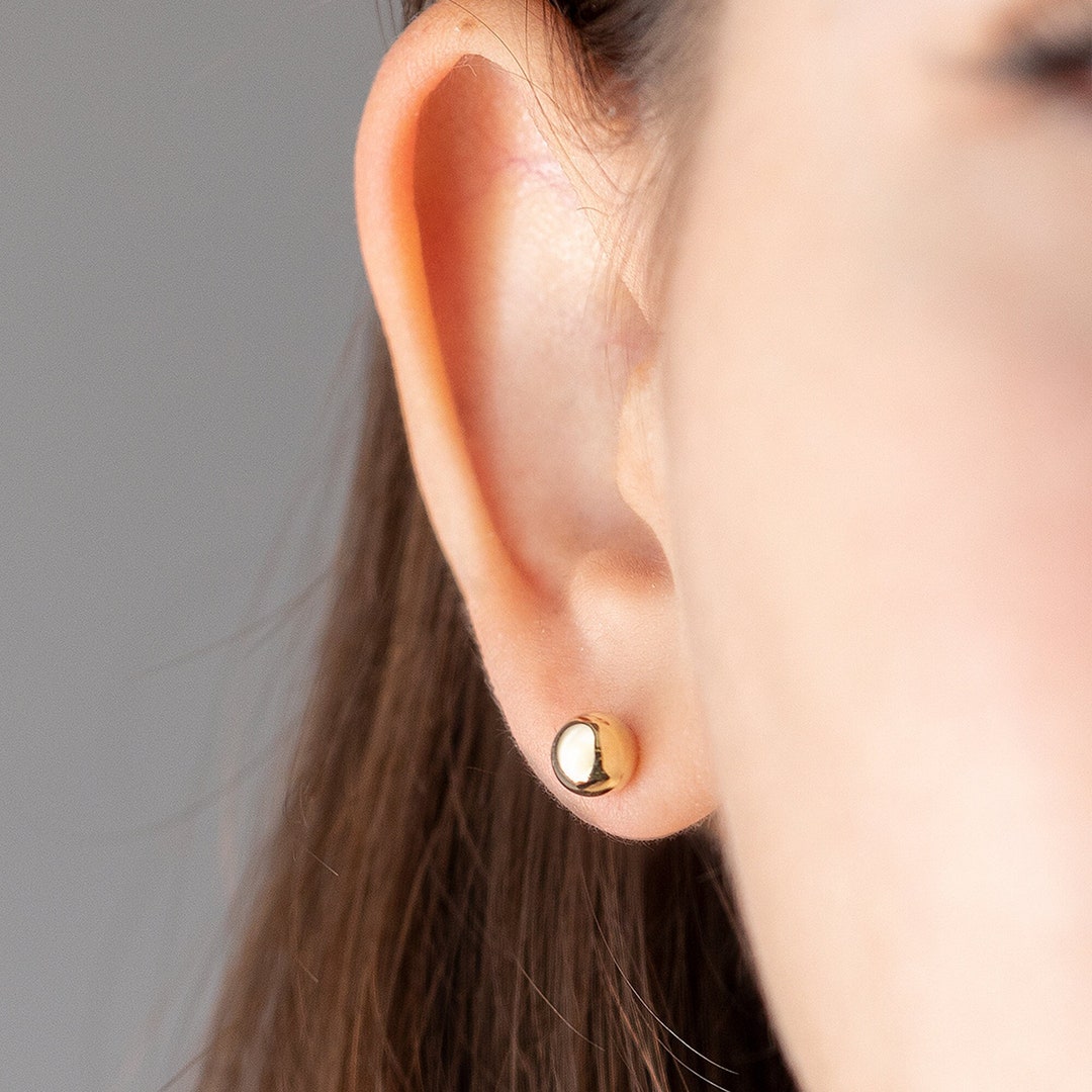 14K Real Gold High Polished Stud Earrings With Push Back Closure ...