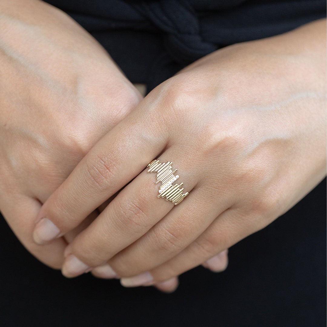 14K Solid Gold Women Ring Handmade Ring 14K Yellow Gold Statement Ring ...