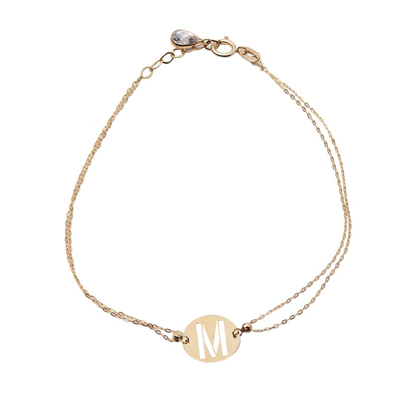 14K Gold Initial Letter Bracelet Letter M Bracelet - Etsy