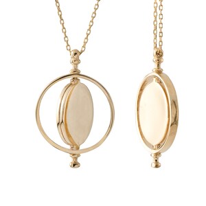 14k Yellow Gold Disc Necklace, 14K Solid Gold Rotating Charm Pendant ...