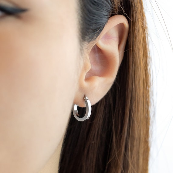 14K White Gold Mini Hoop Earrings Diameter 14mmsmall Tiny Classic Hoop Earrings in Rose Gold Yellow Gold White Gold Everyday Wear Etsy