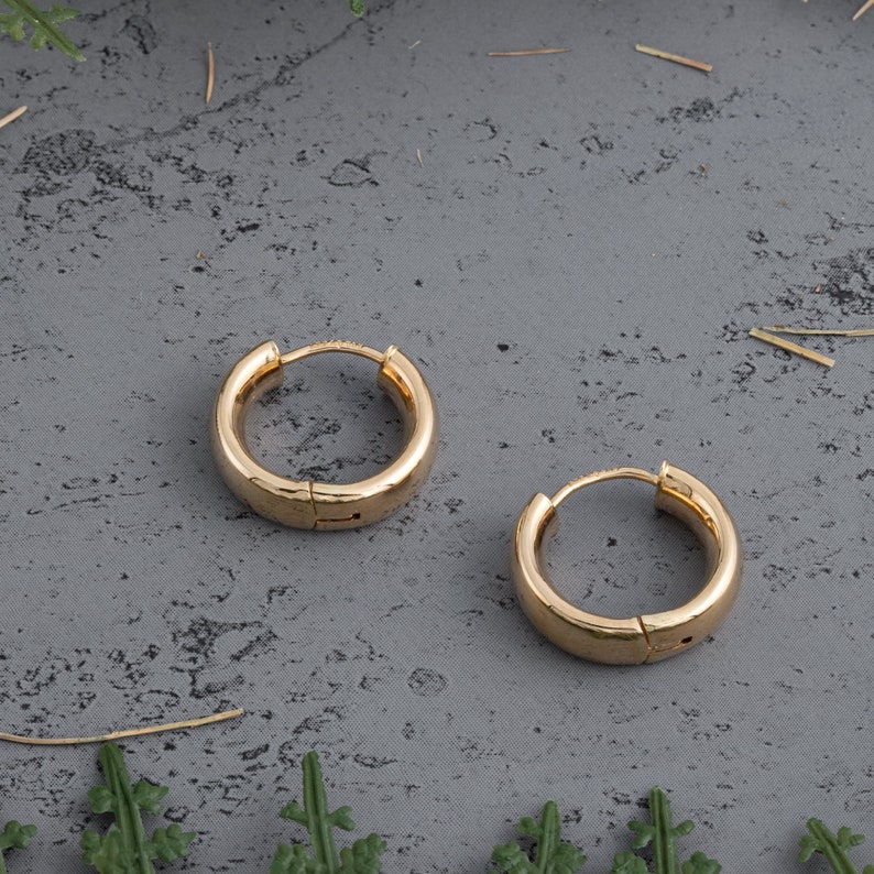 14K Solid Gold Hoop Earrings Diameter 16mm 5mm Thick Bold - Etsy